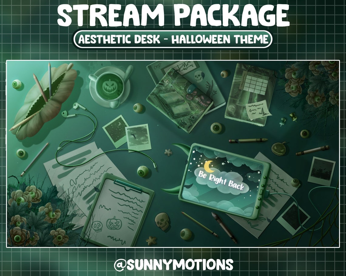 Animated Twitch Stream Package Overlay / Green Lofi Desk Night / Cozy ...