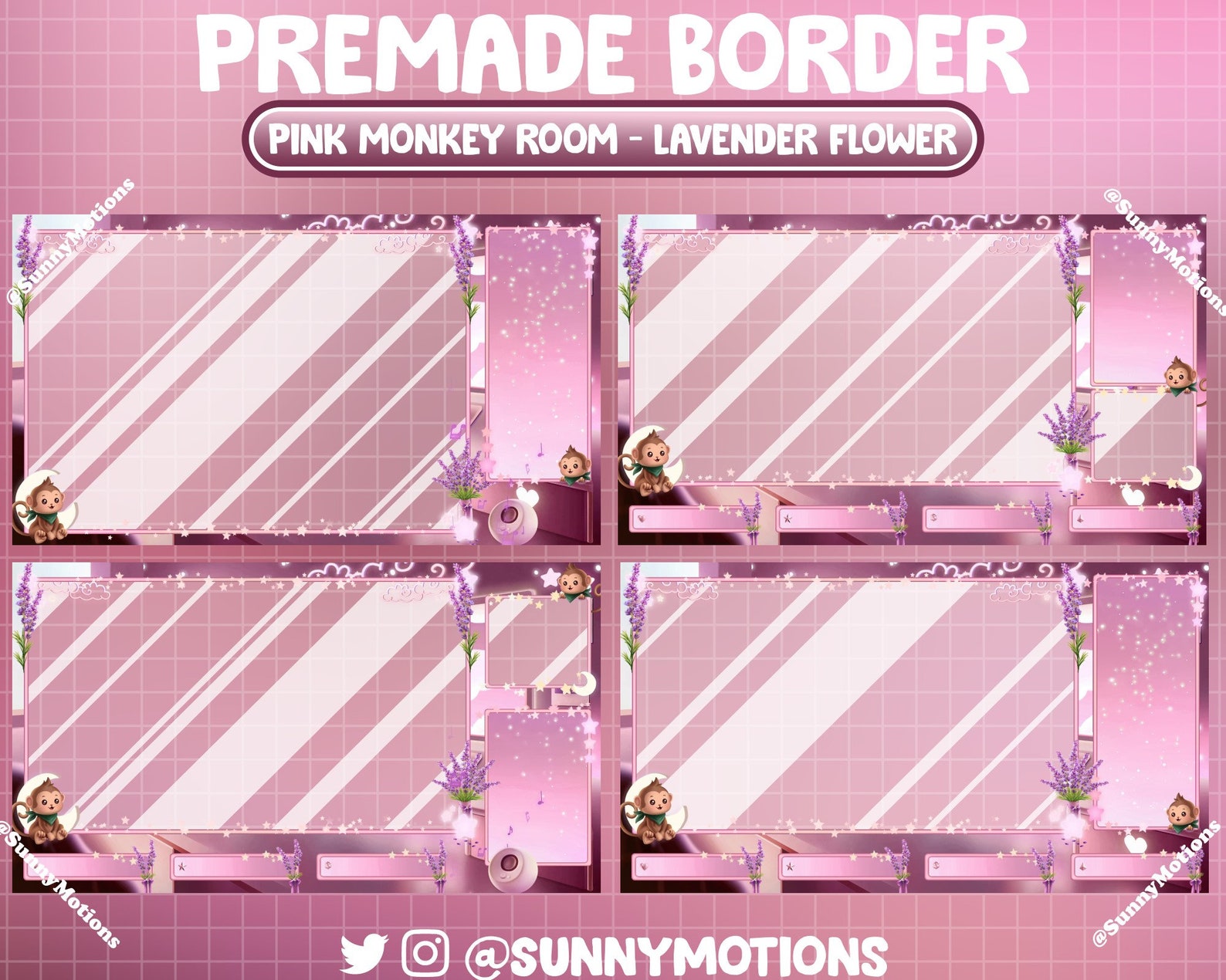 ANIMATED Stream Package: Pink Gaming Room Twitch Overlay Monkey House ...