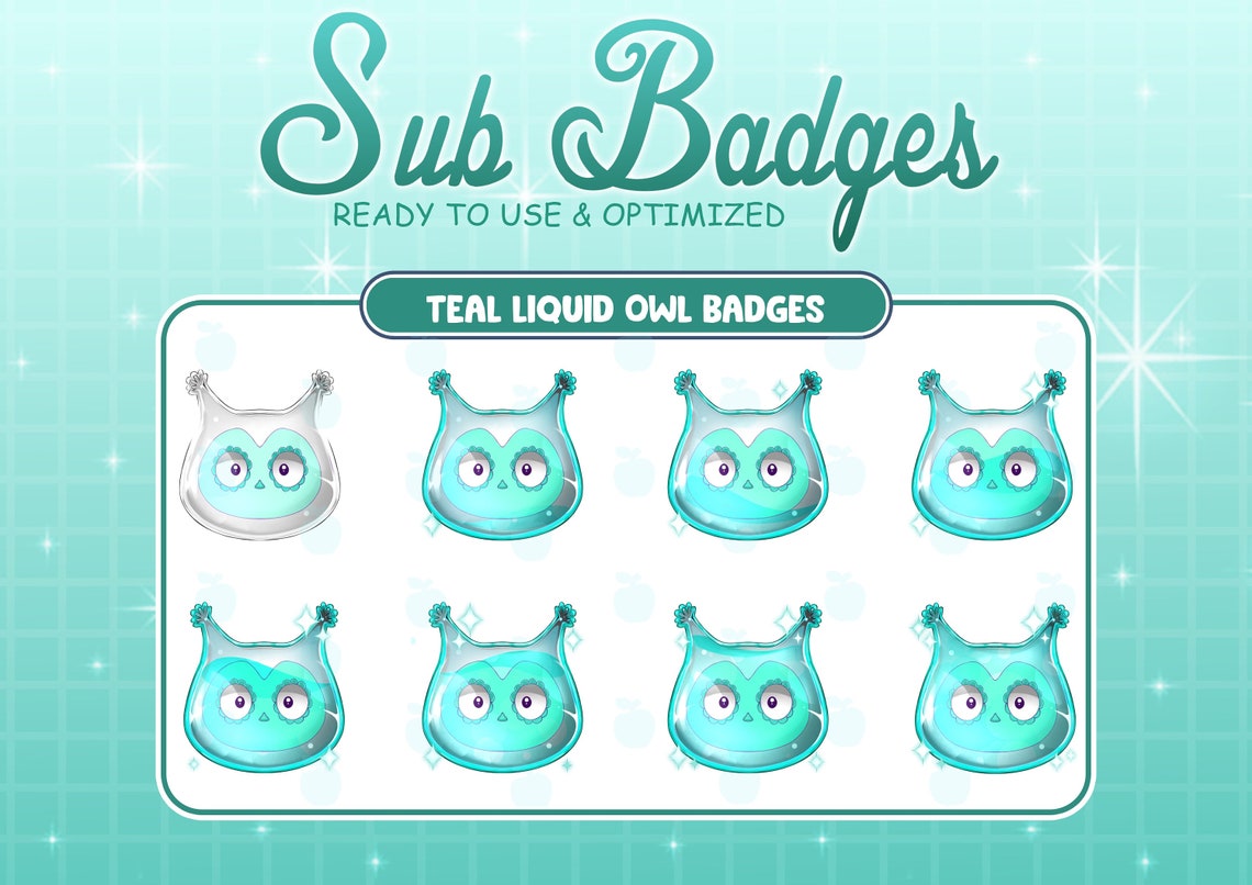 Teal Green Liquid Owl Bottle Twitch Sub Bit Badges / Kawaii - Etsy