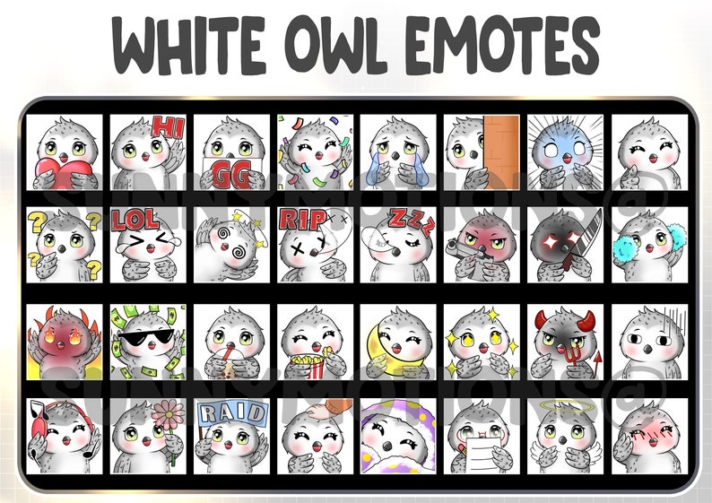 32 Cute Kawaii White Owl Without Ear Twitch Discord Emotes / Kawai Bird ...