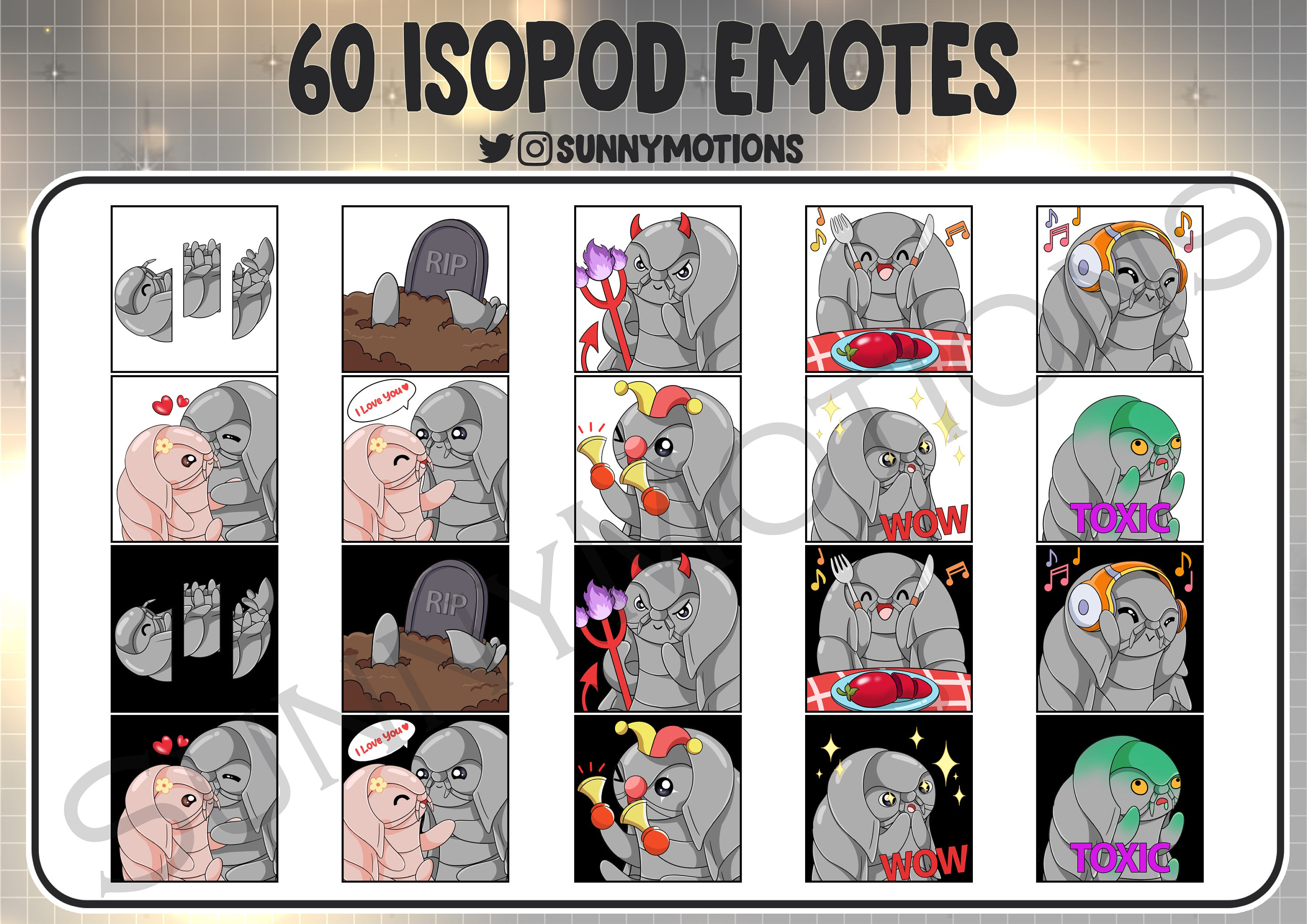60x Cute Chibi Isopod Twitch Emotes, Roly Poly Pug Emoji, Shrimp ...