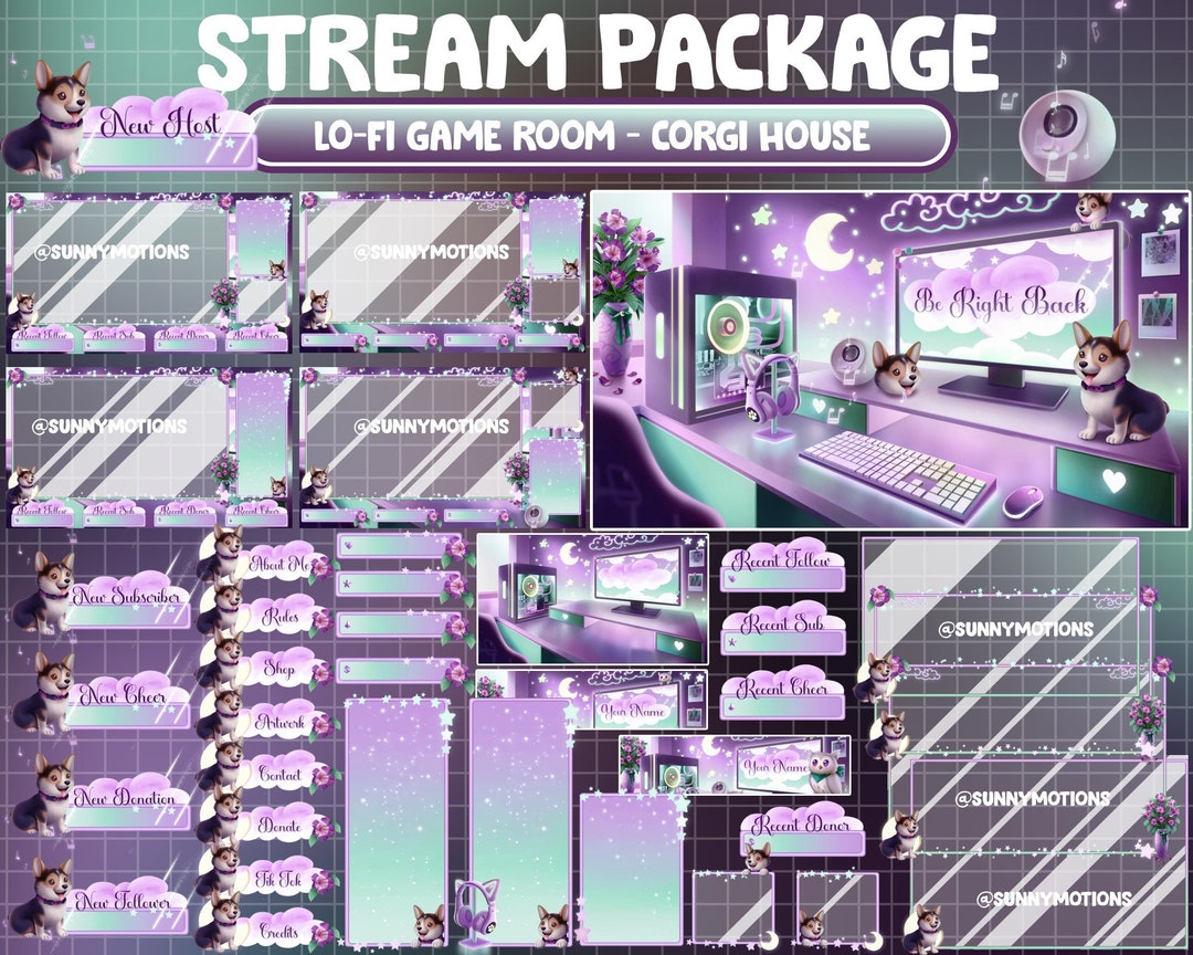 ANIMATED Twitch Overlay Stream Package: Lo-fi Aesthetic Purple Mint ...