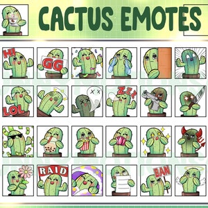 35x Cute Chibi Green Cactus Plant Twitch Discord Mixer Youtube Emotes ...