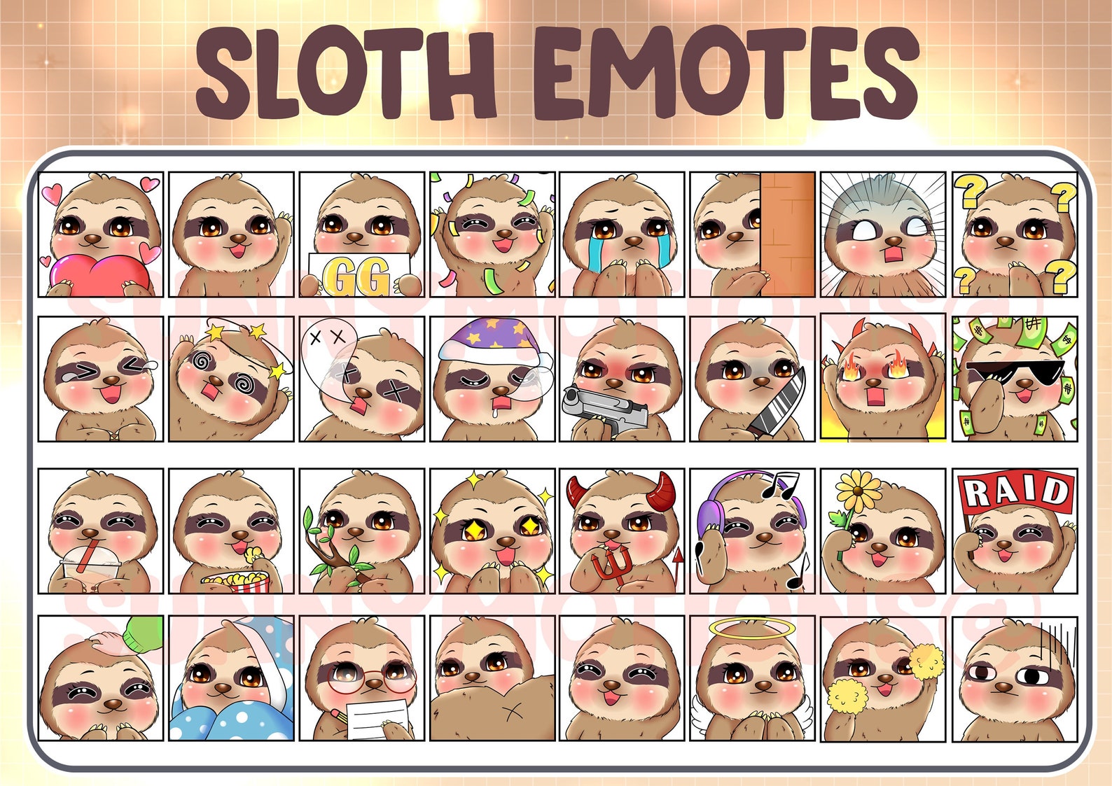32 Cute Kawaii Sloth Twitch Discord Emotes / Kawai Animal Emoji ...