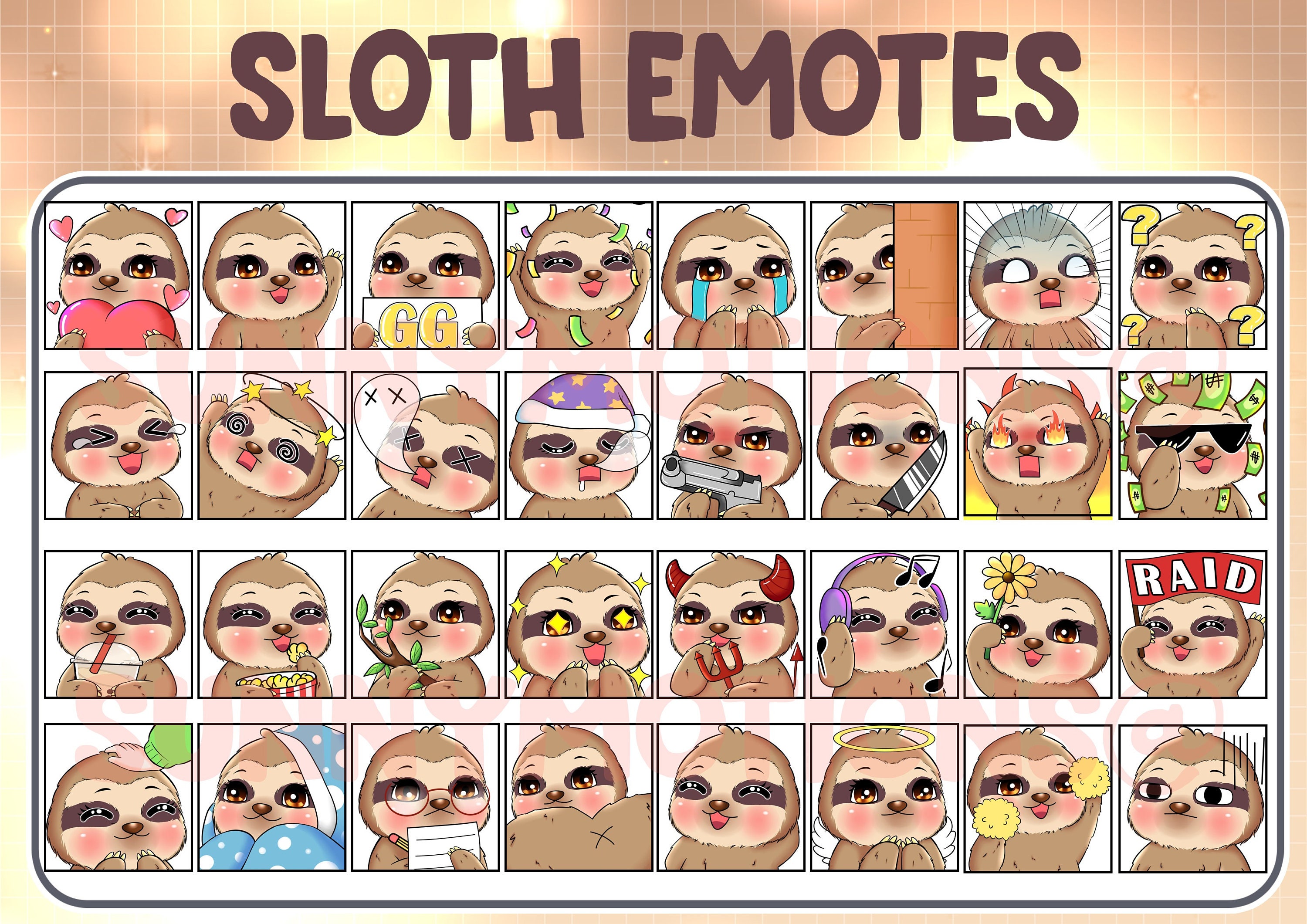 32 Cute Kawaii Sloth Twitch Discord Emotes / Kawai Animal | Etsy Canada