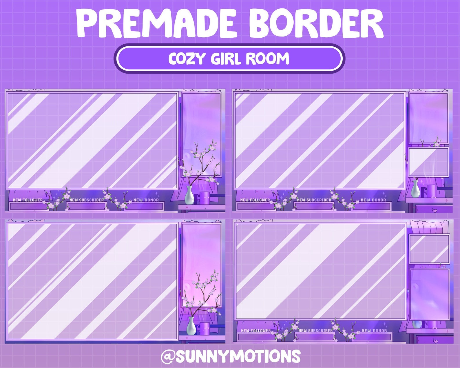 FULL ANIMATED Twitch Stream Package Overlay: Egirl Desk Bedroom ...