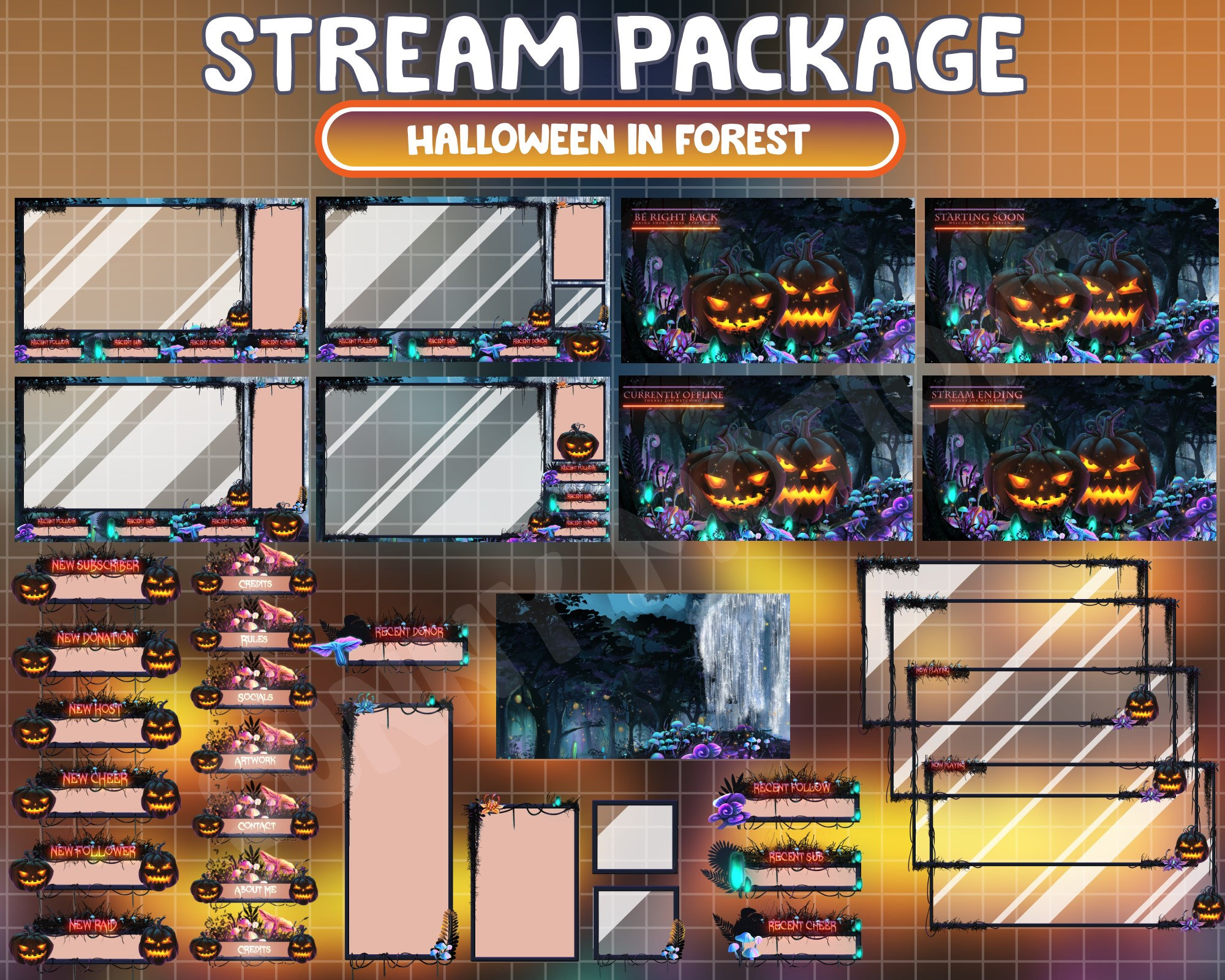 FULL ANIMATED Halloween Twitch Overlay Stream Package / Moon Witch ...