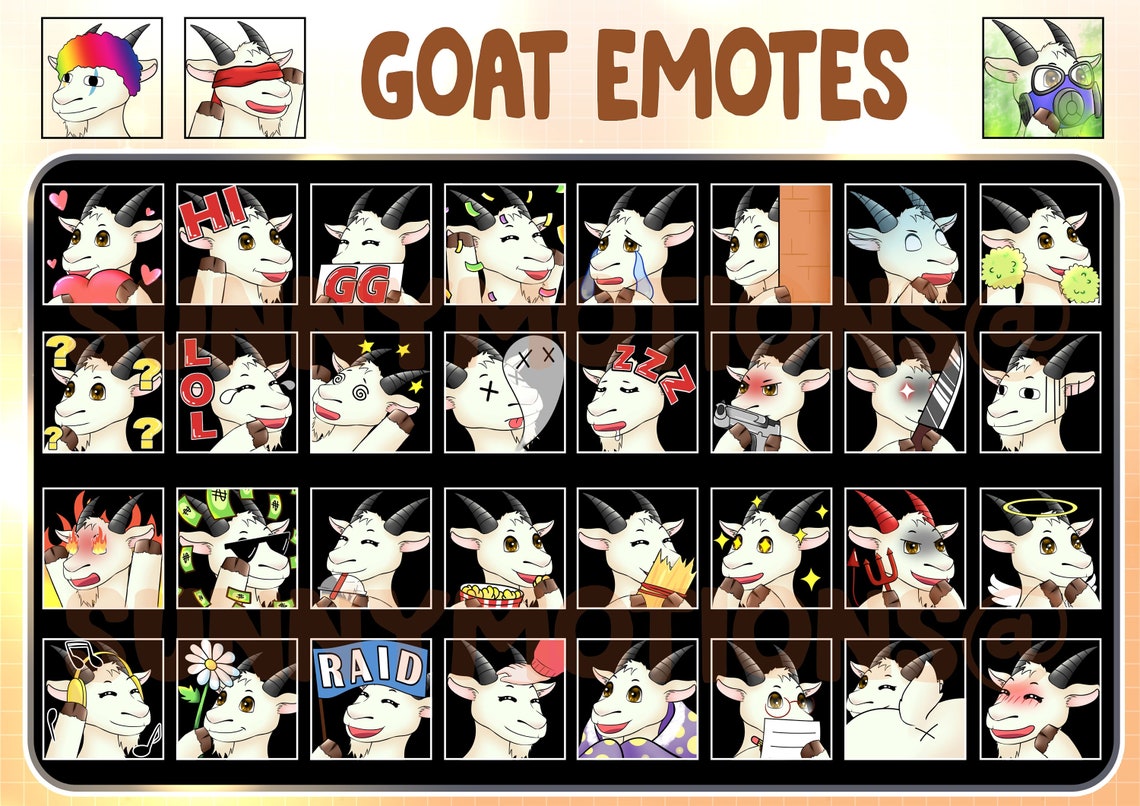35 Cute Kawaii Goat Twitch Discord Emotes / Animal Emoji / - Etsy