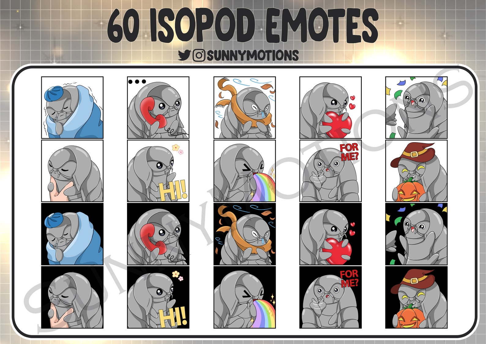 60x Cute Chibi Isopod Twitch Emotes, Roly Poly Pug Emoji, Shrimp ...