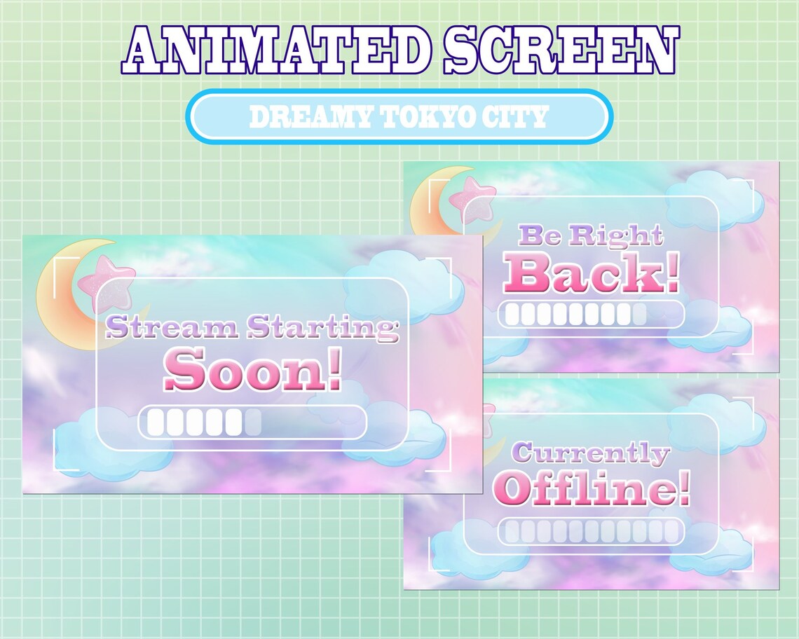 ANIMATED Twitch Cute Pastel Dreamy Cloud Sky Screens With Loading Bar ...