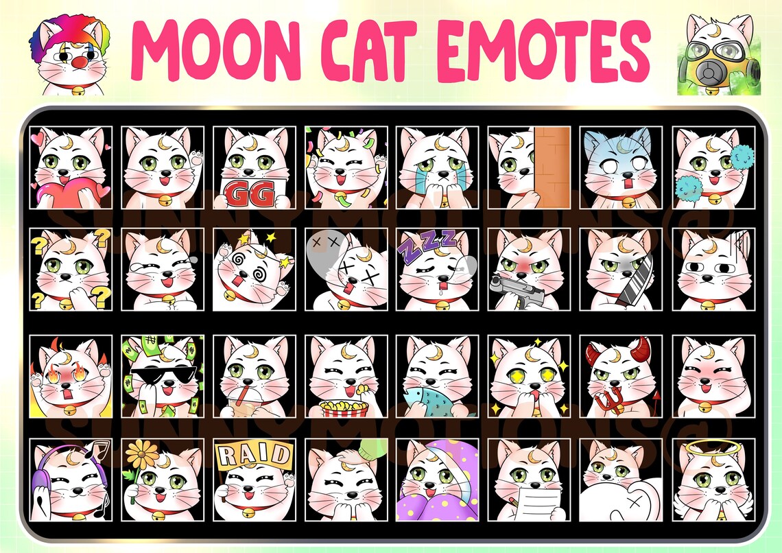 34 Twitch Discord Mixer Emotes Cute White Sailor Moon Cat / | Etsy