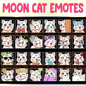 34 Twitch Discord Mixer Emotes Cute White Sailor Moon Cat / Kawai Chibi ...