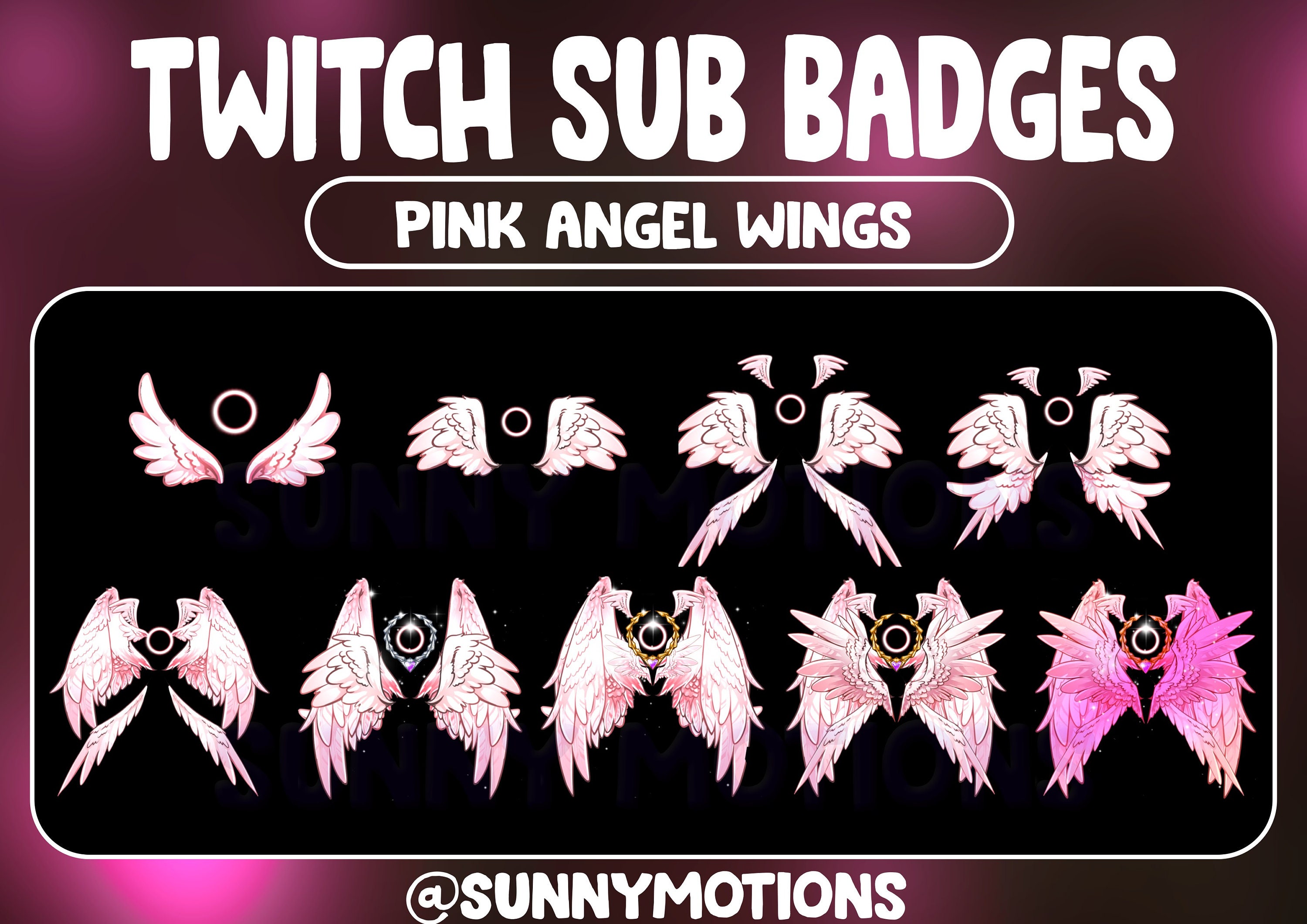 Cool Pink Angel Wings Twitch Sub Bit Badges / Fairy Demon Streamer ...