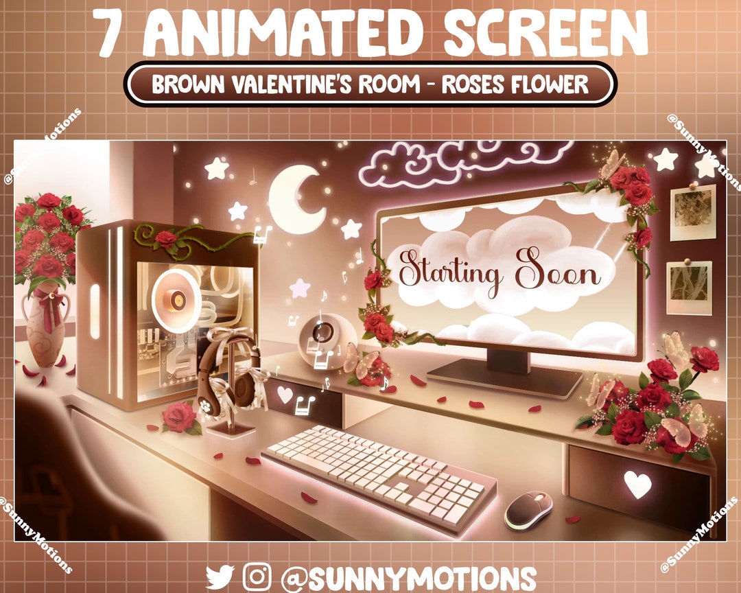 Animated Lo-fi Red Roses Flower Room Twitch Screen Overlay, Kawaii ...
