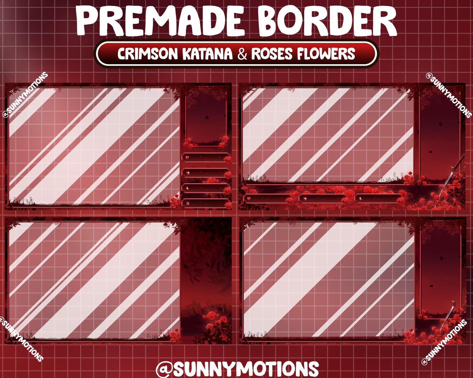 ANIMATED Twitch Overlay Stream Package: Crimson Katana & Roses Flowers ...