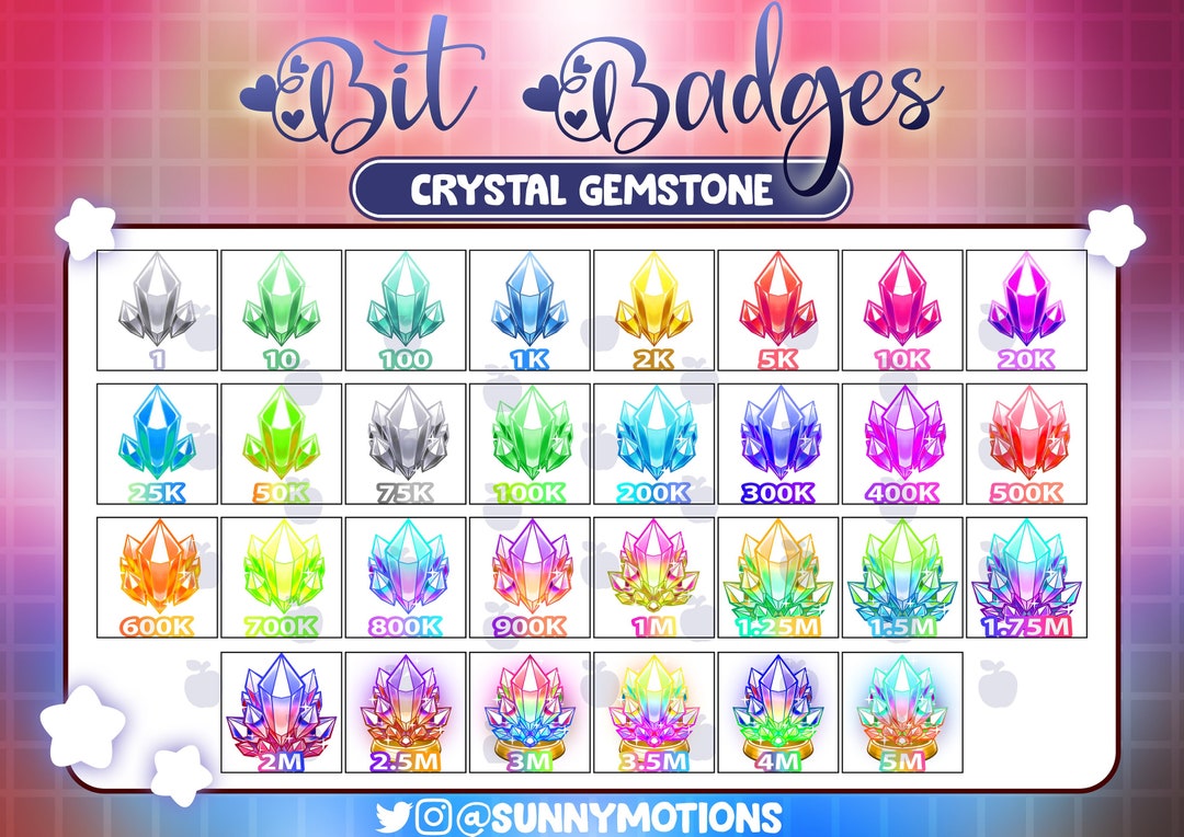 31 Colorful Neon Crystal Gems Stone Number Twitch Bit Badges, Sparkles ...