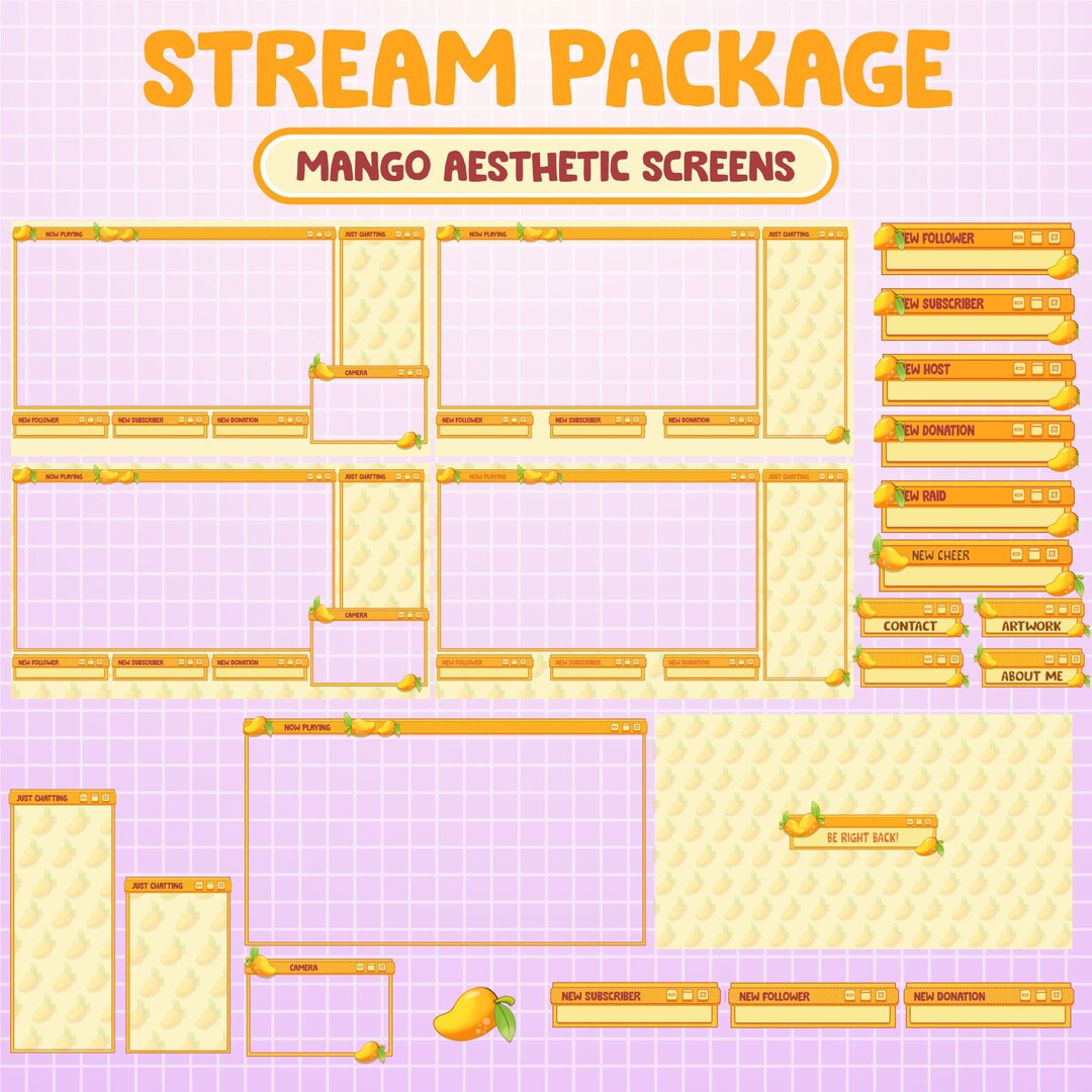 FULL ANIMATED Twitch Stream Package / Aesthetic Pixel Mango Fruit ...