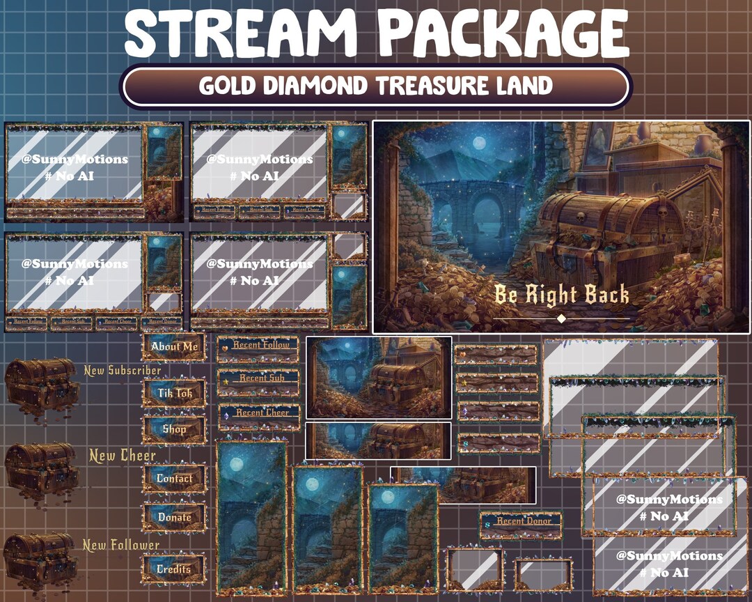 ANIMATED Stream Package: Piles of Gold Diamond Treasure Chest Twitch ...