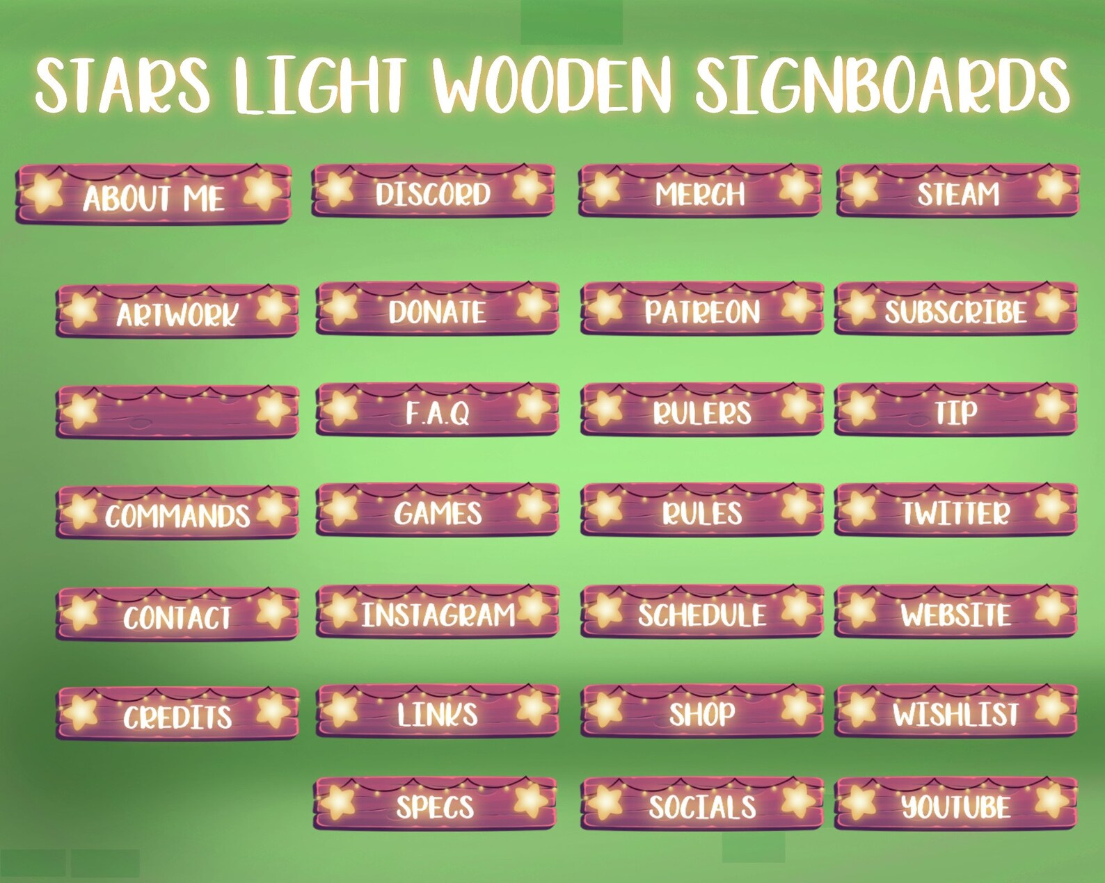 27x Twitch Stars Lights Pink Wooden Signboards Panels / Badges / Kawaii ...