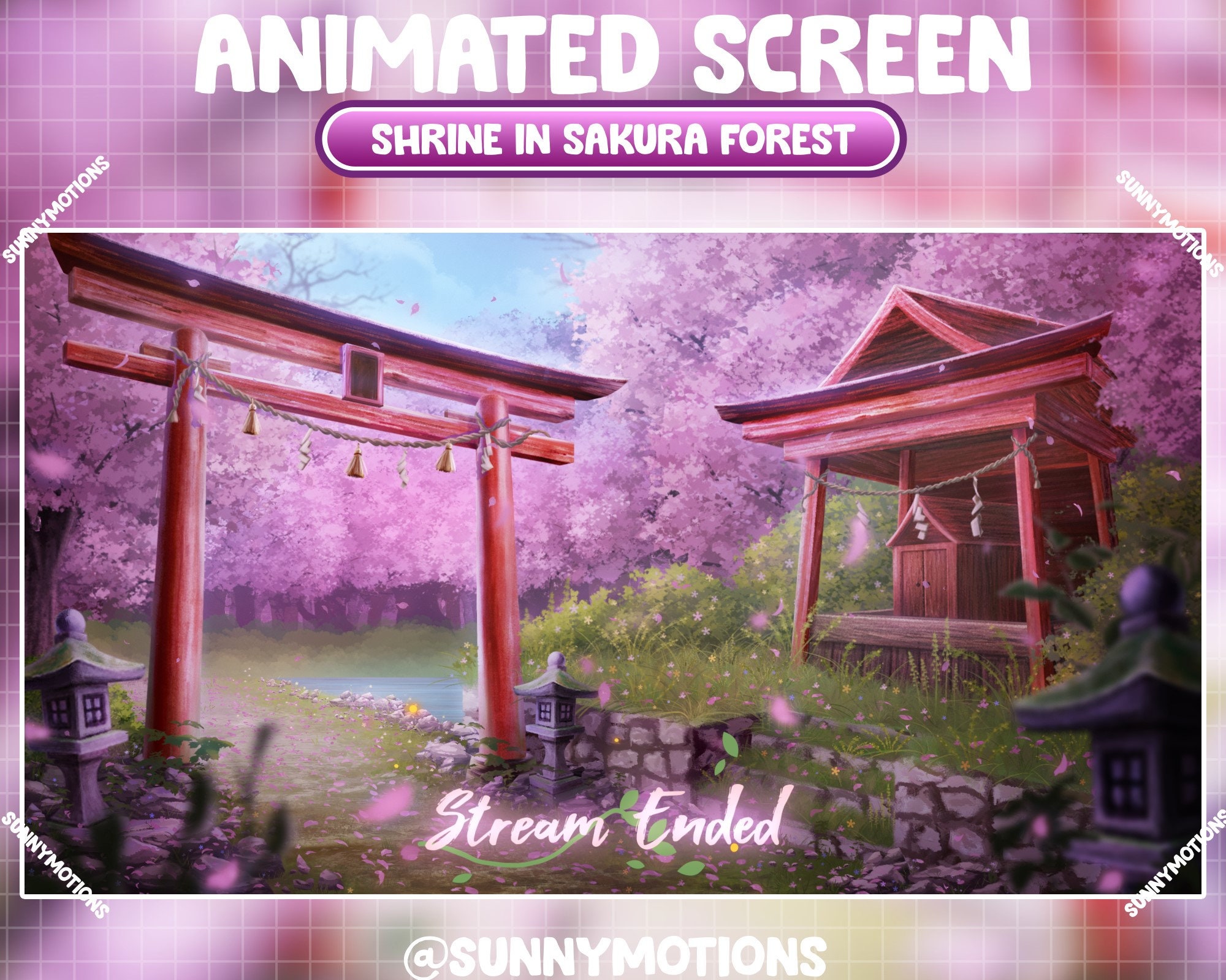 Animated Twitch Stream Package Overlay: Shrine Day in Spring Sakura ...