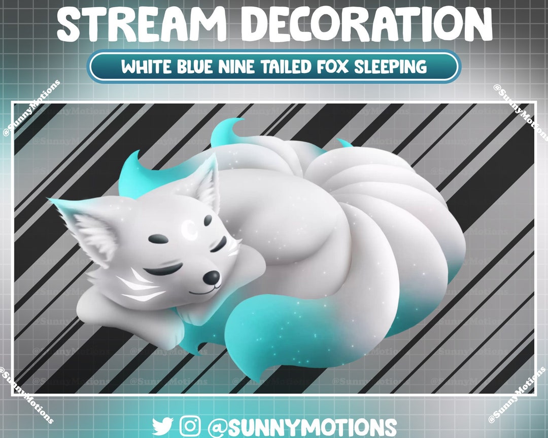Animated Stream Decoration: Kawaii Japanese Nine Tailed White Blue Fox Twitch Overlay, Celestial ...