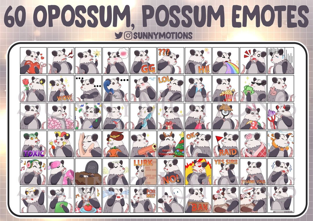 60x Cute Chibi Opossum Twitch Discord Mixer Youtube Emotes, Kawai ...