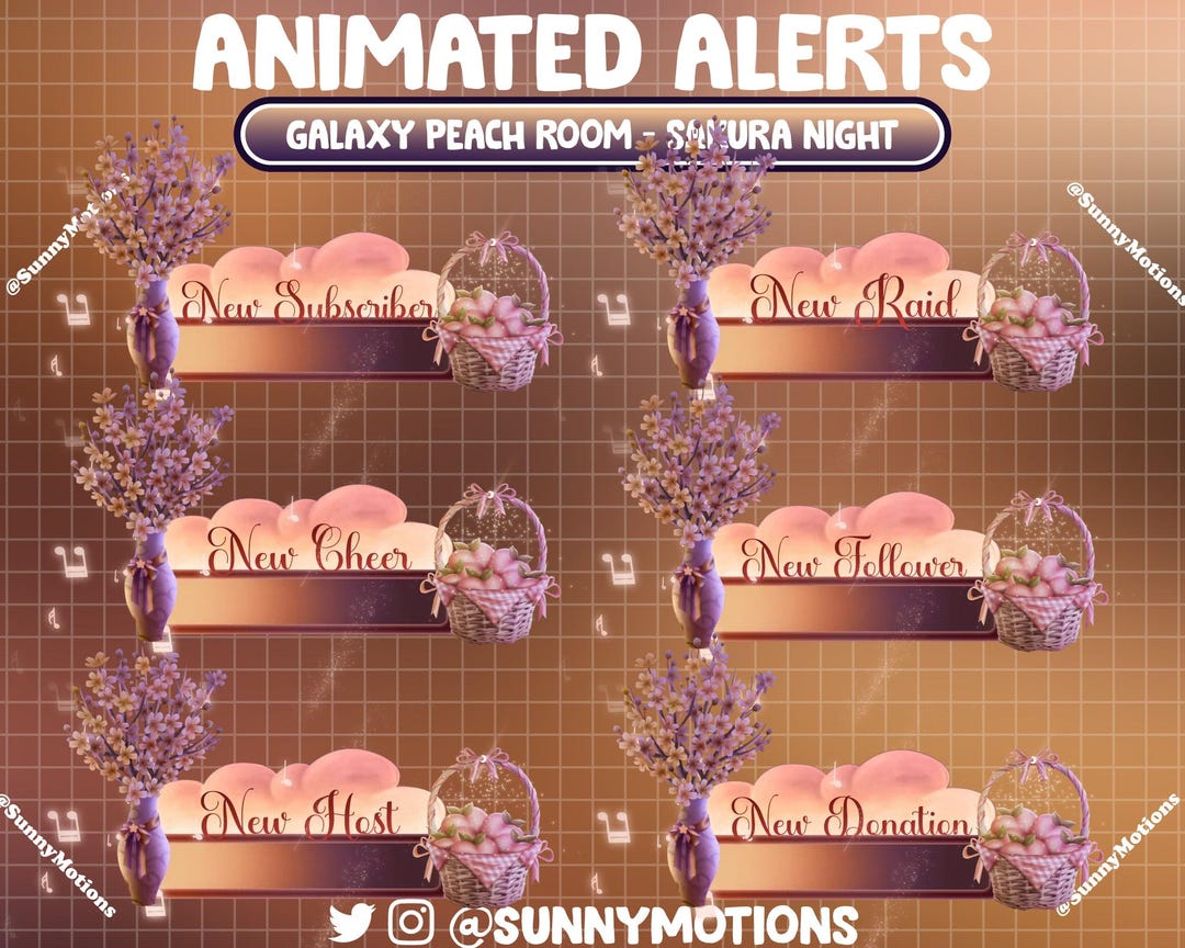 7 Animated Stream Alerts: Spring Peach Room Twitch Overlay, Dreamy ...