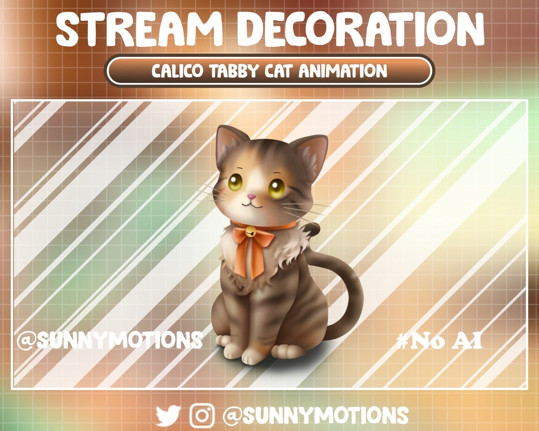2x Animated Stream Decoration Animal: Lofi Aesthetic Calico Tabby Kitty ...