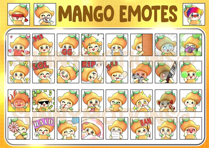 35 Cute Chibi Kawaii Mango Twitch Discord Mixer Youtube Emotes - Etsy