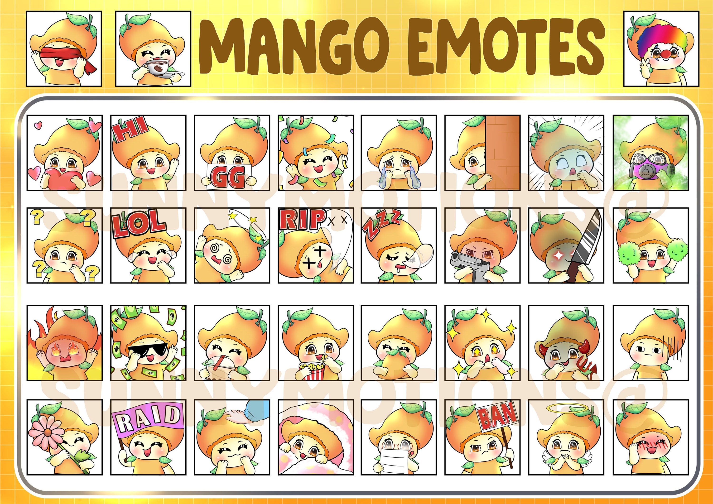 35 Cute Chibi Kawaii Mango Twitch Discord Mixer Youtube Emotes / Fruit ...