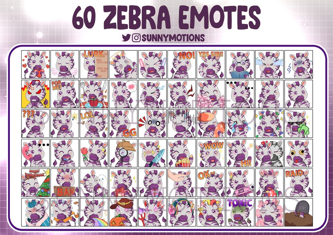 60 Cute Purple Gray Zebra Twitch Emotes Discord, Streamer, Kawai ...