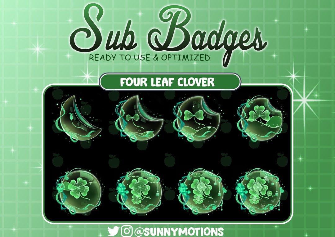 Green Four Leaf Clover Sub Bit Badges, Magical Ball Crystal Stream ...