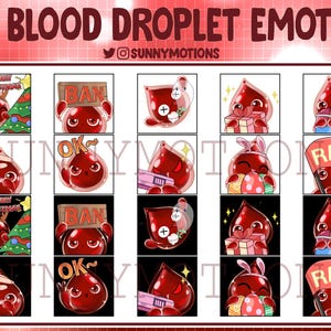 Cute Blood Droplet Health Twitch Emotes, Discord Streamer, Red Hydrate ...