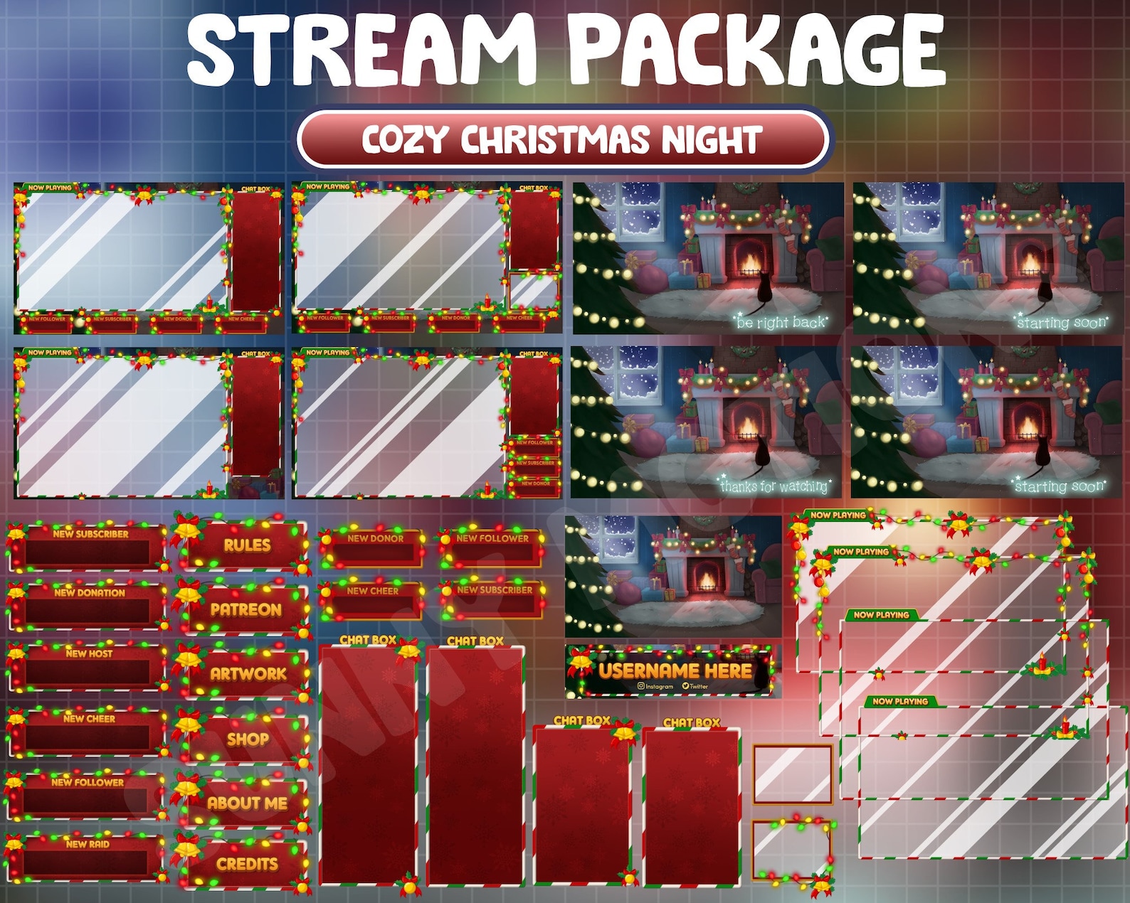 ANIMATED Twitch Stream Overlay Package / Christmas Night / Aesthetic ...
