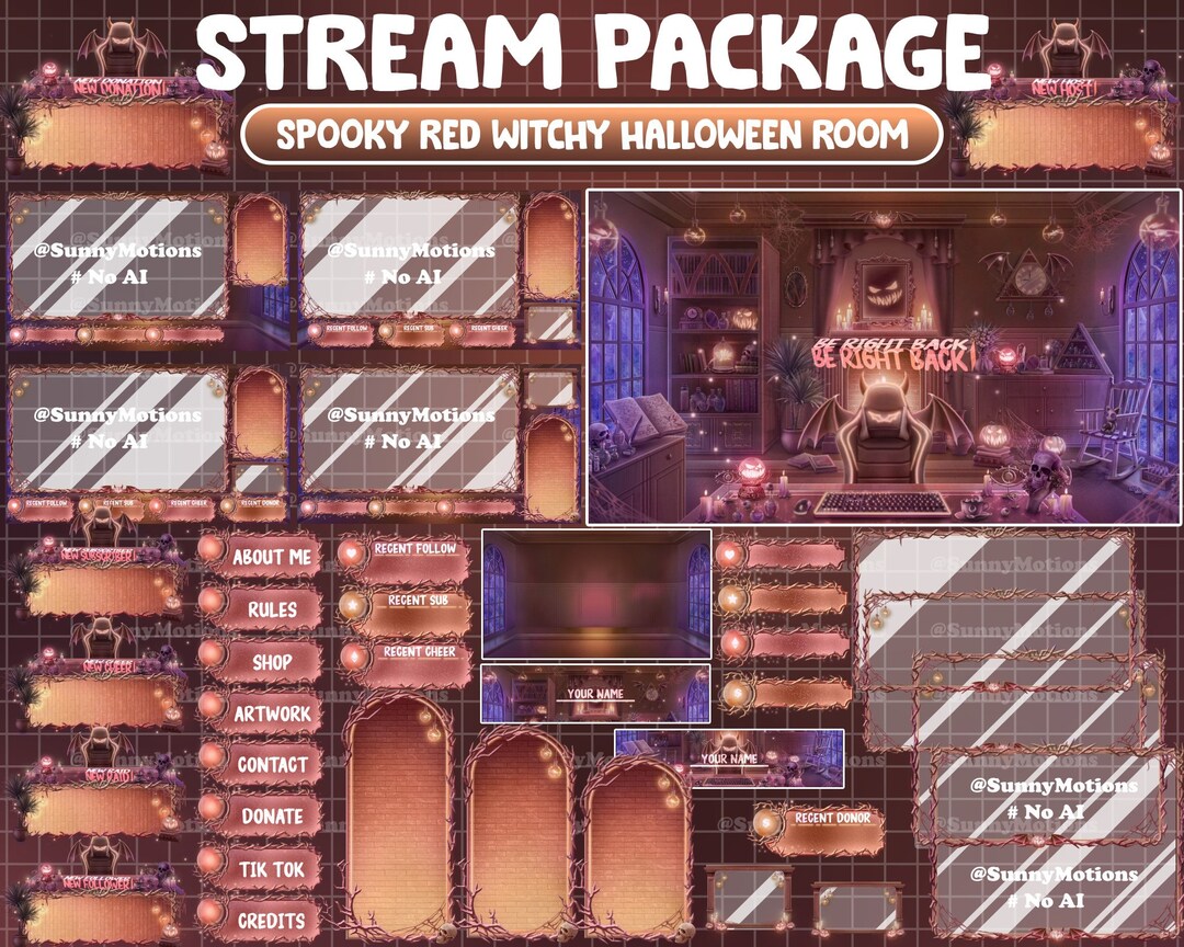 ANIMATED Stream Package: Red Spooky Halloween Game PC Room, Lo-fi Desk ...