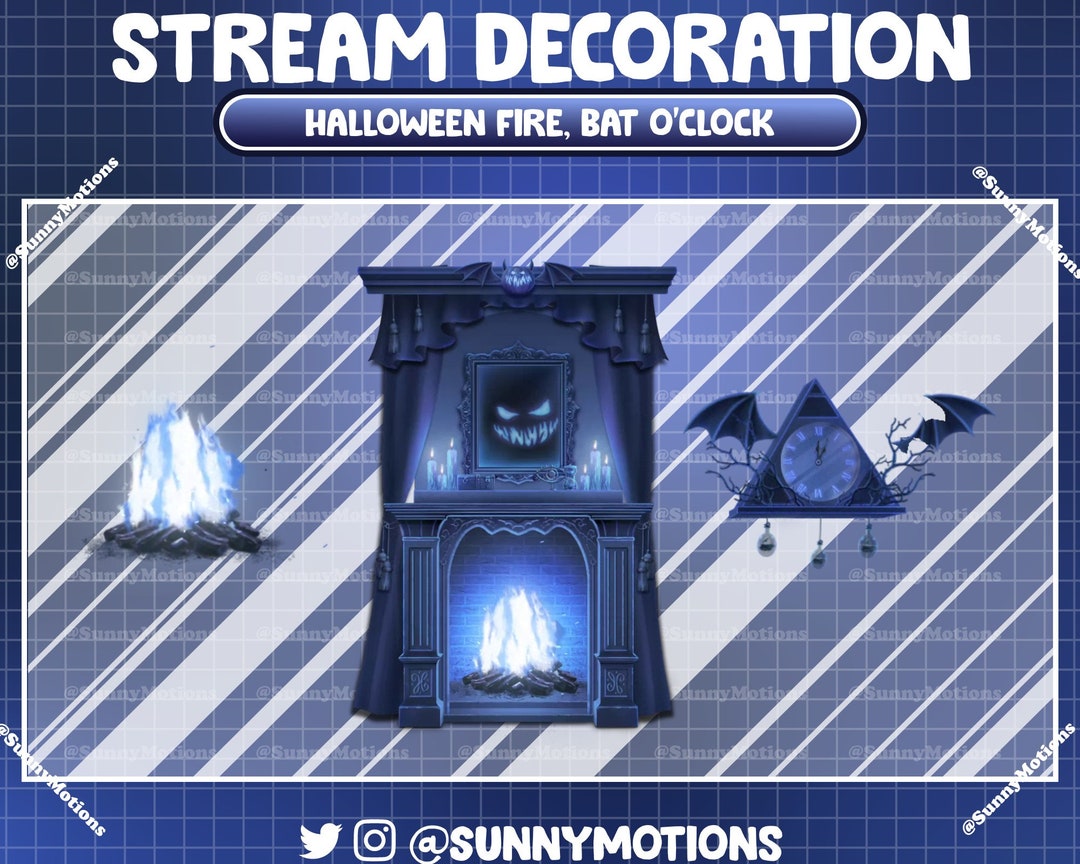 Animated Stream Decoration: Blue Spooky Halloween Fireplace, Witchy ...
