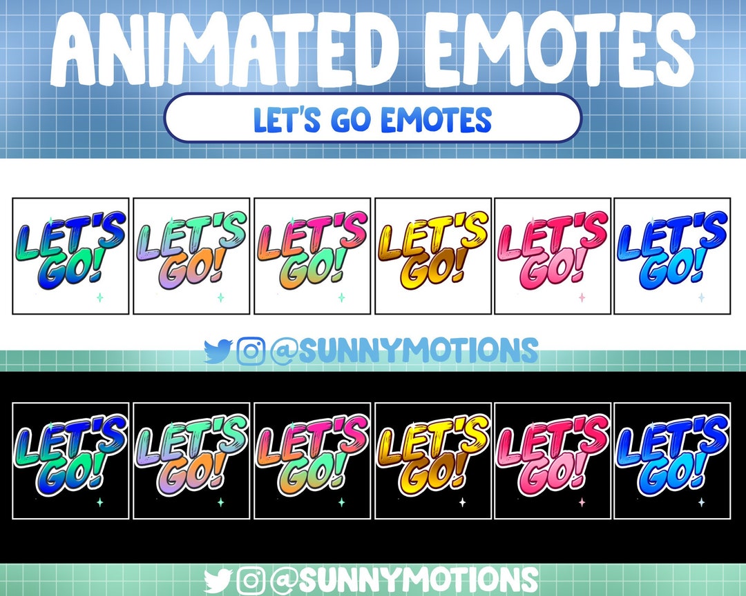 6x Let's Go Animated Twitch Emotes, Blue Green, Pink, Purple Orange ...