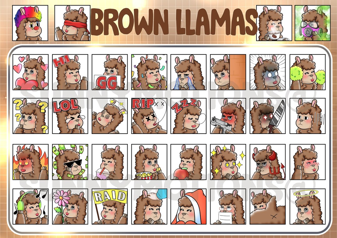 36 Cute Chibi Brown Llamas Twitch Discord Mixer Youtube Emotes / Kawaii ...