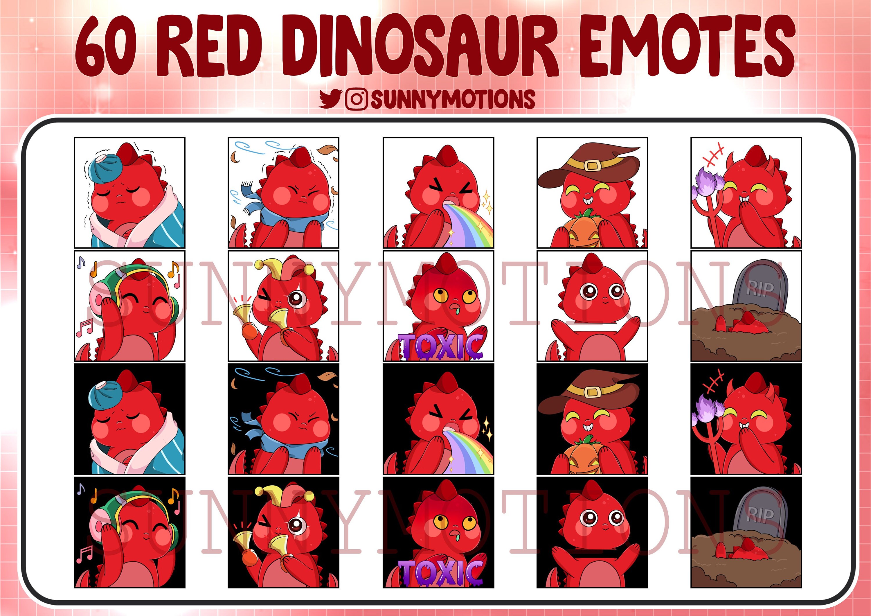 60 Cute Chibi Red Blood Dinosaur Twitch Emotes, Discord, Streamer ...