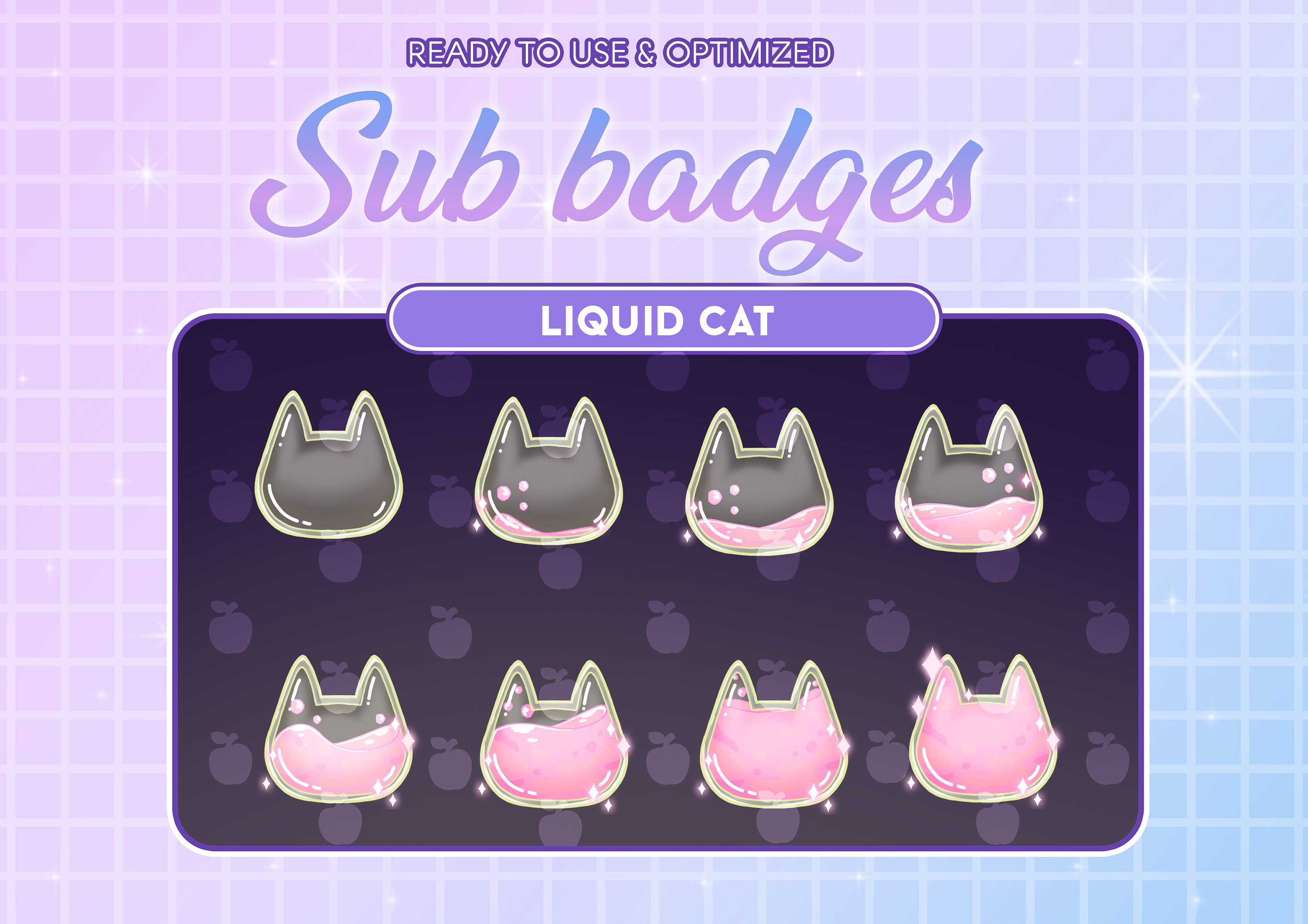 Insignias de subbit de Twitch de botella de gato líquido rosa / Botella ...