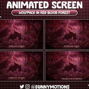 ANIMATED Twitch Overlay Stream Package: Wolfpack Family in Red Blood Halloween Mysterious Night ...
