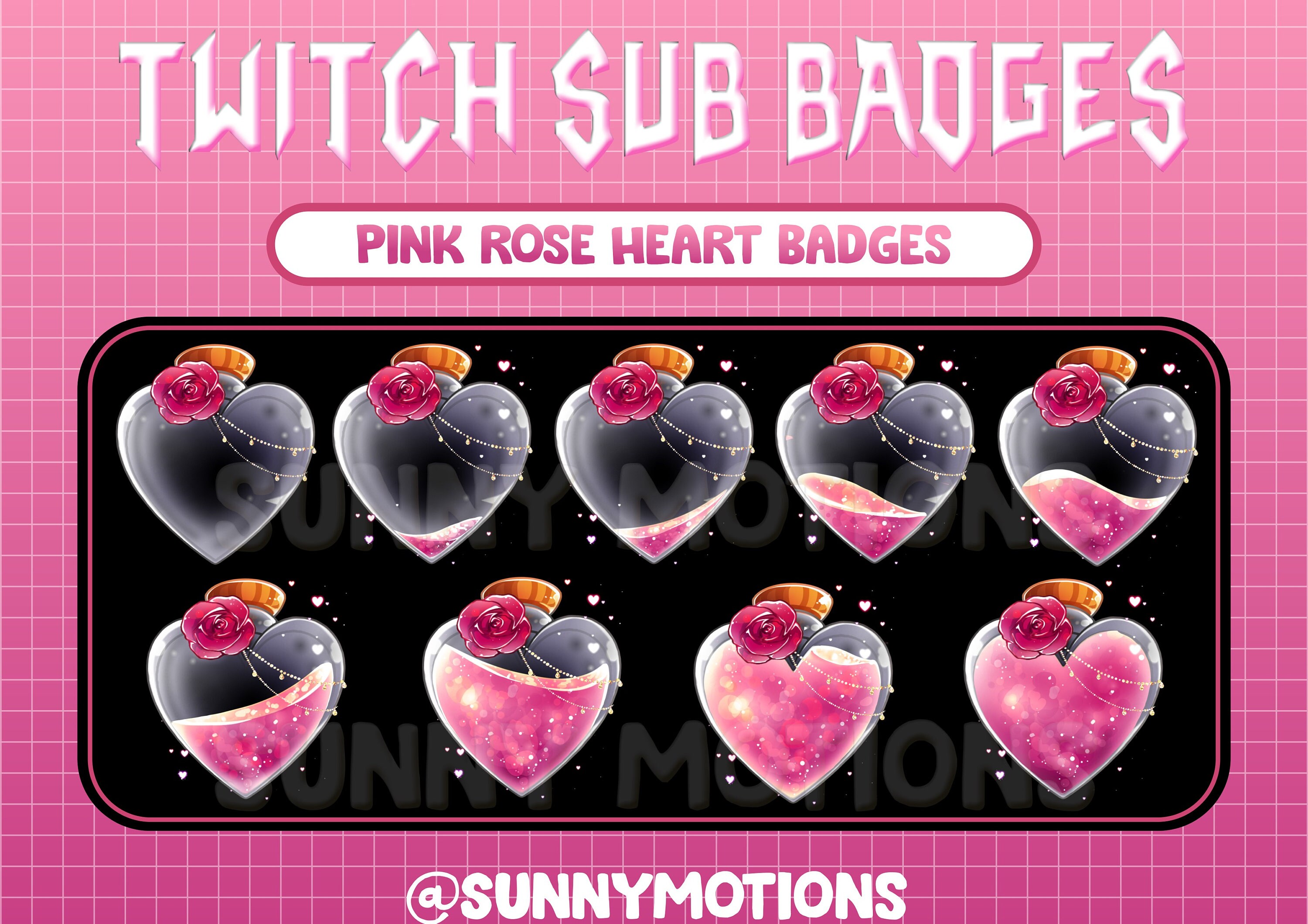 9 Pink Rose Liquid Heart Bottle Twitch Cheer Sub Bit Badges / Cute ...