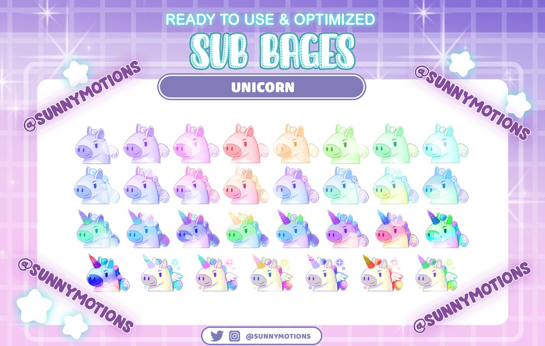31 Colorful Neon Horn Unicorn Coin Number Twitch Sub Badges, Rainbow ...