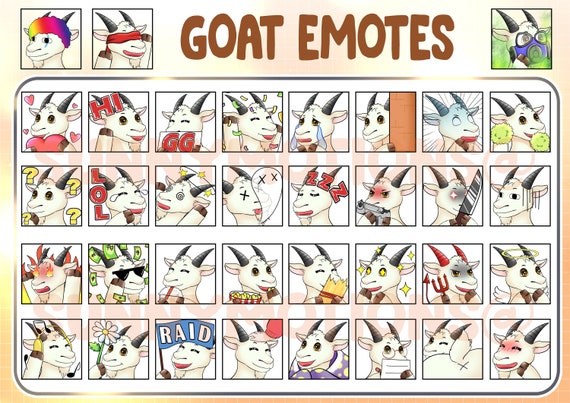 35 Cute Kawaii Goat Twitch Discord Emotes / Animal Emoji / | Etsy Canada