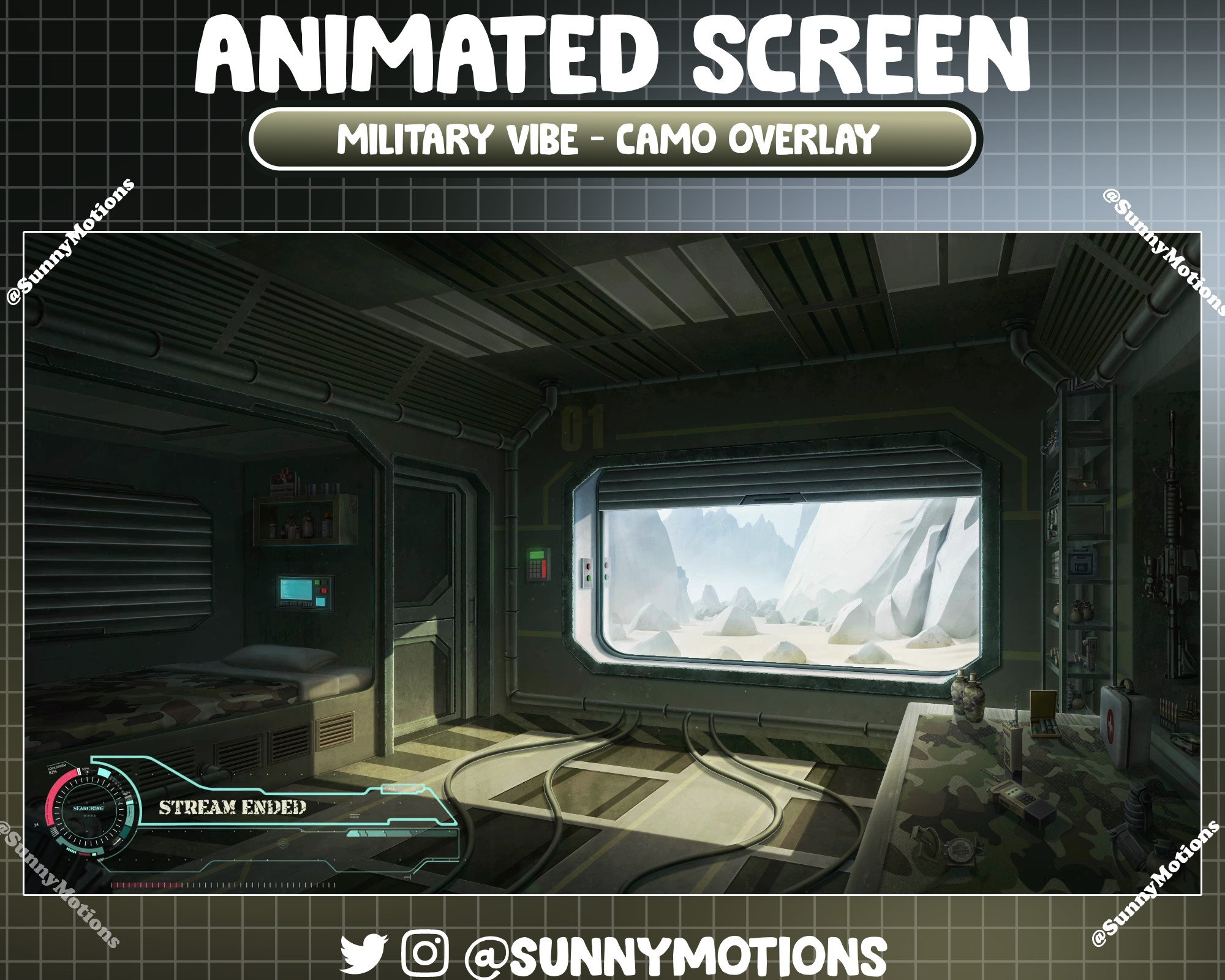 6x ANIMATED Stream Screen: Military Room Vibe, Green Camo Twitch ...