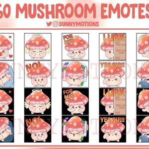 Cute Mushroom Twitch Emotes Bundle, Discord, Streamer, Kawai Fall ...
