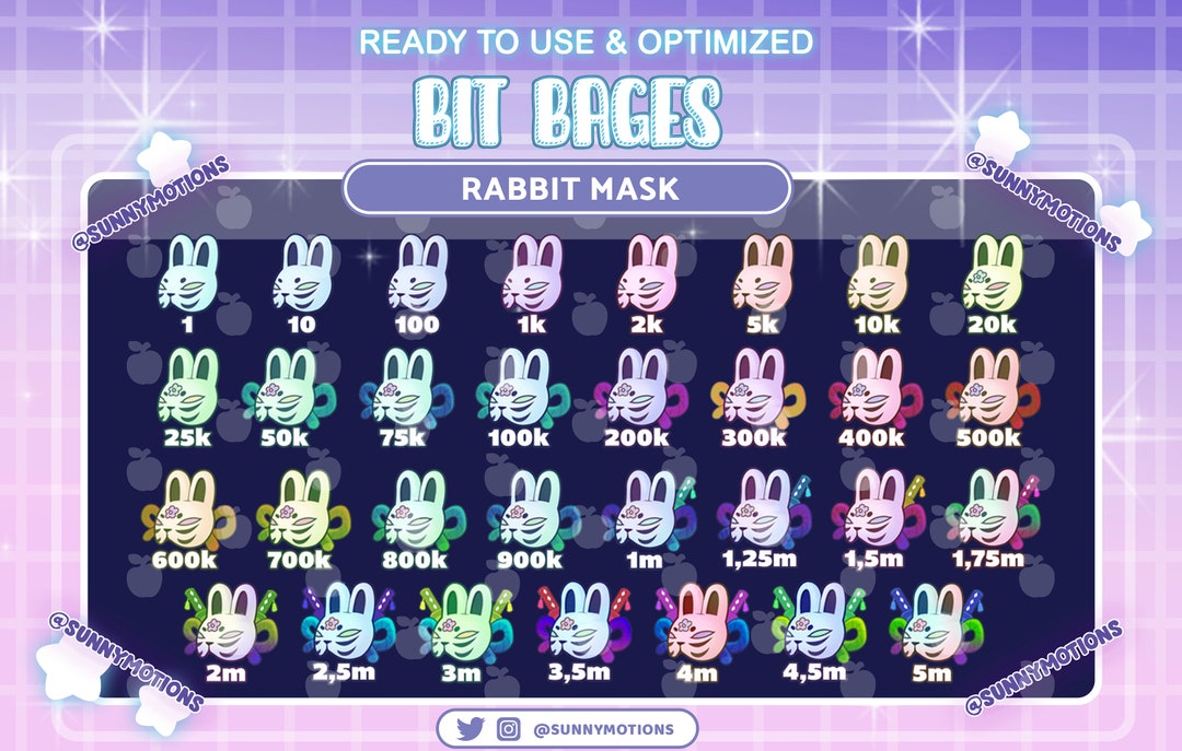 31 Colorful Neon Rabbit Mask Number Twitch Bit Badges, Cute Tier Badge ...