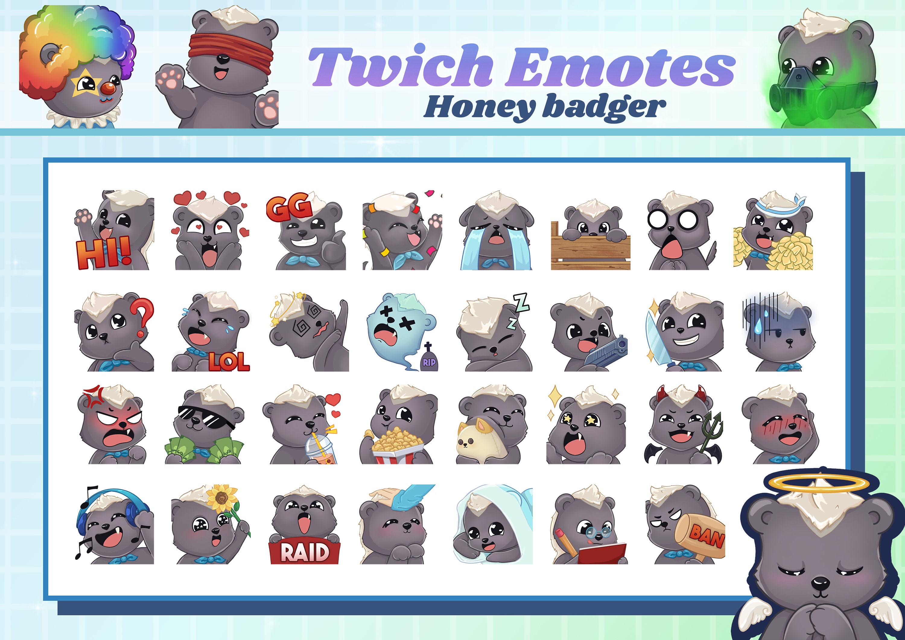 35 Twitch Discord Emotes Cute Chibi Honey Badger / Kawai - Etsy