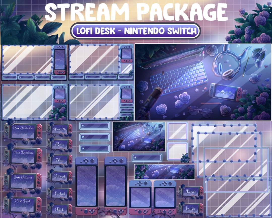 Animated Twitch Overlay Stream Package / Clean Retro Lo-fi Night Desk ...