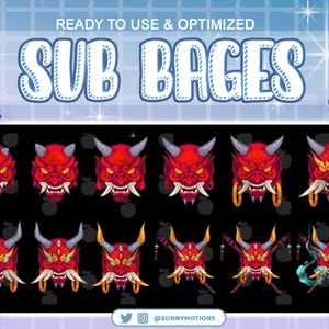 12 Oni Mask Twitch Sub Bit Badges, Kawaii Japanese Samurai, Oni Demon ...